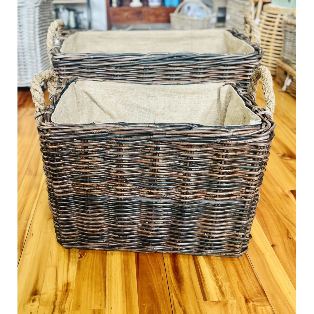 Brown Rope Rectangle Log Basket - Large
