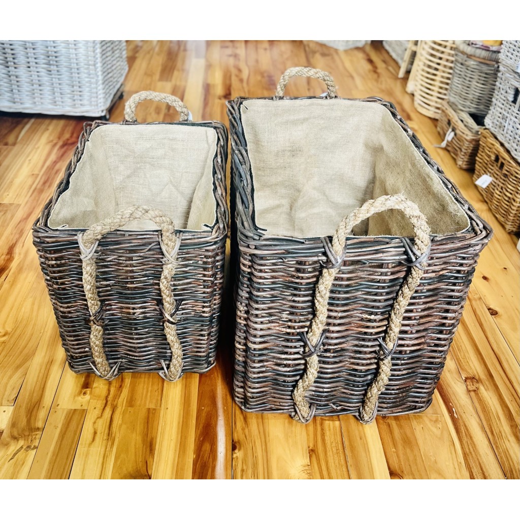 Brown Rope Rectangle Log Basket - Large