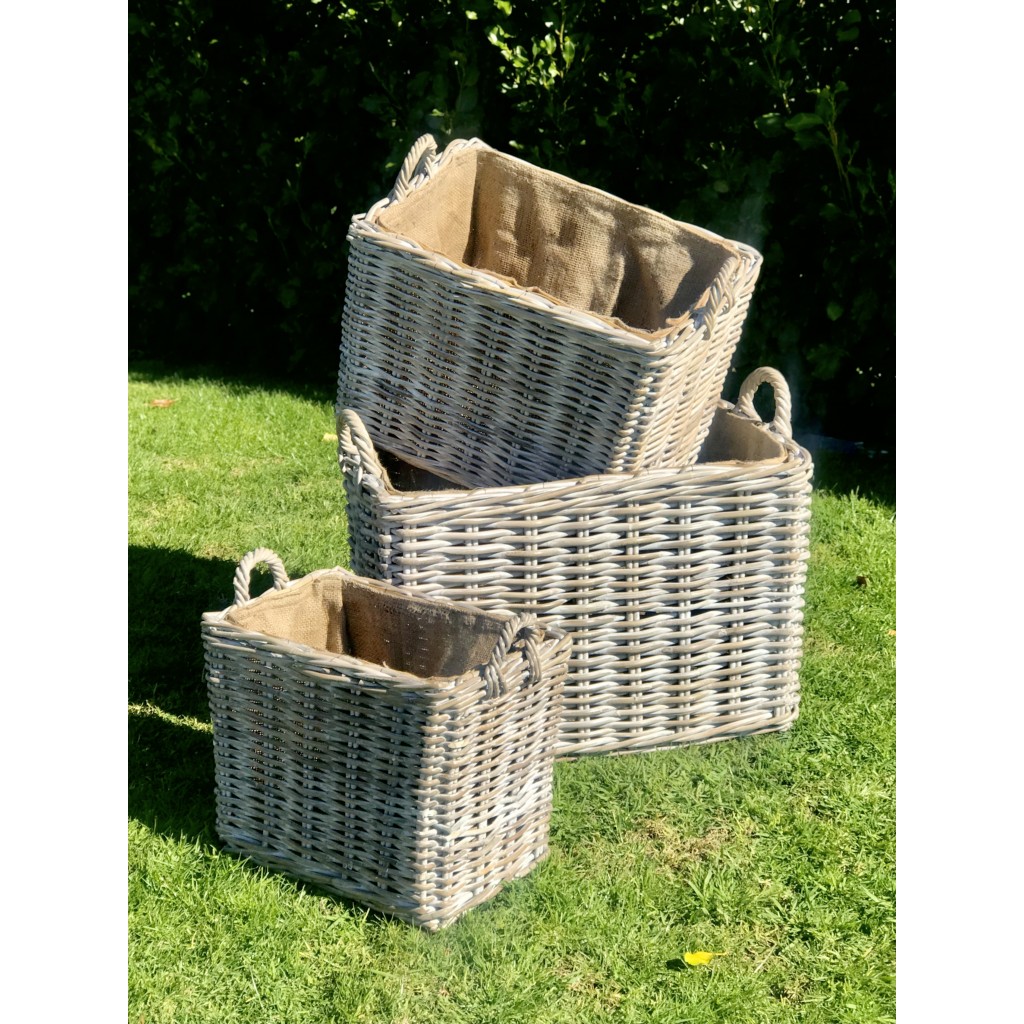 Grey Rectangle Lined Log Basket